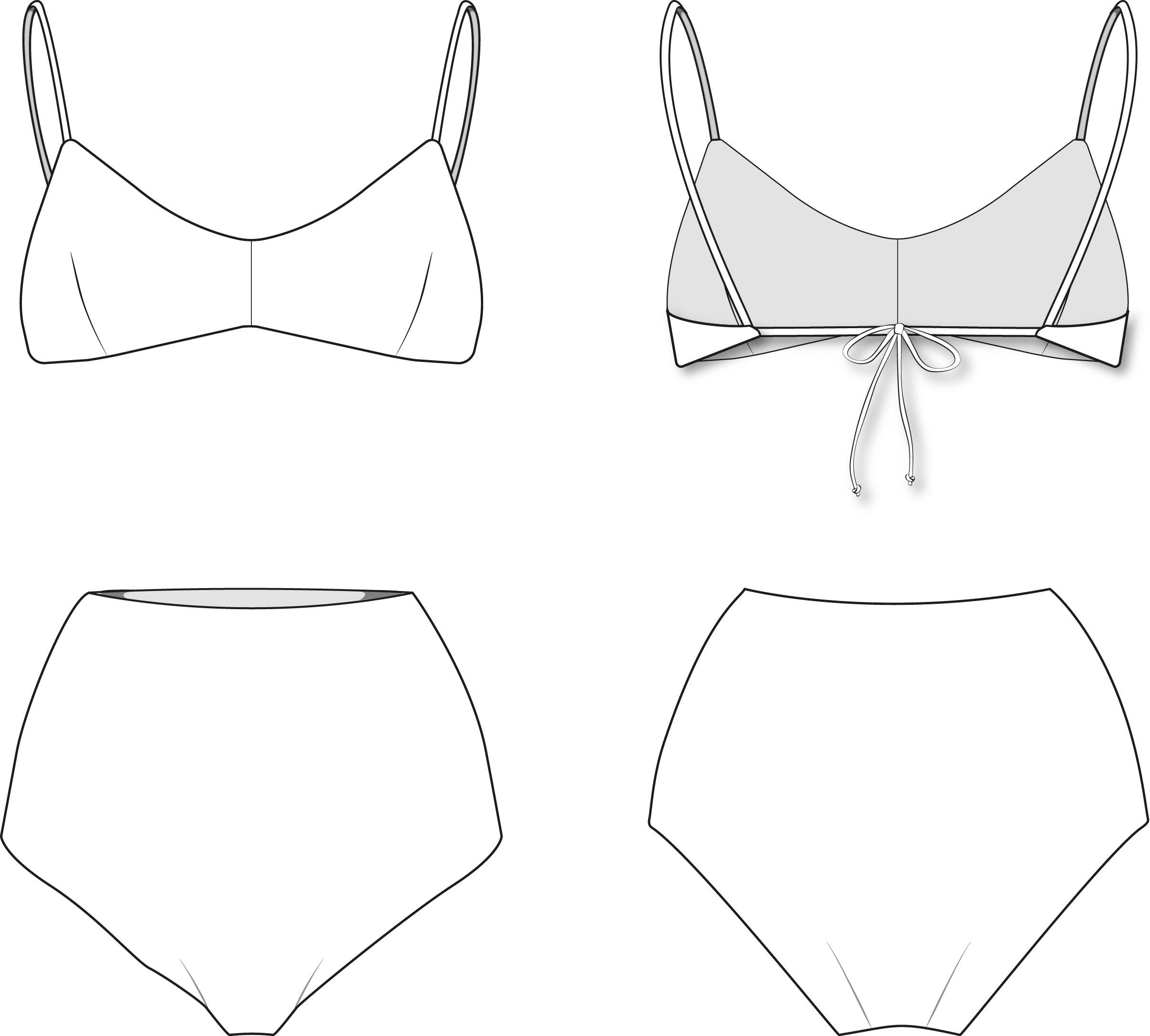 Highwaist Bikini Fashion Flat Sketch Swimwear Vector CAD Technical ...