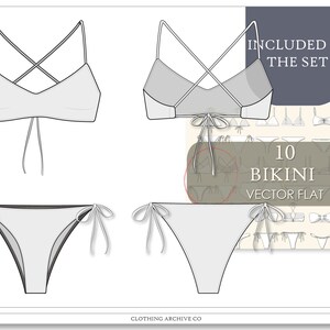 Halter Open Back Bikini Fashion Flat Sketch Swimwear Vector CAD ...