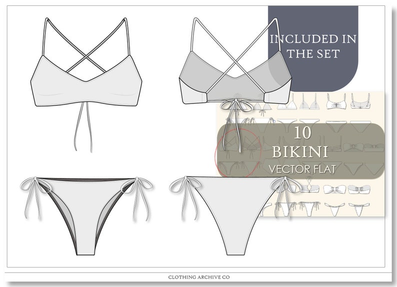 Halter Open Back Bikini Fashion Flat Sketch Swimwear Vector CAD ...