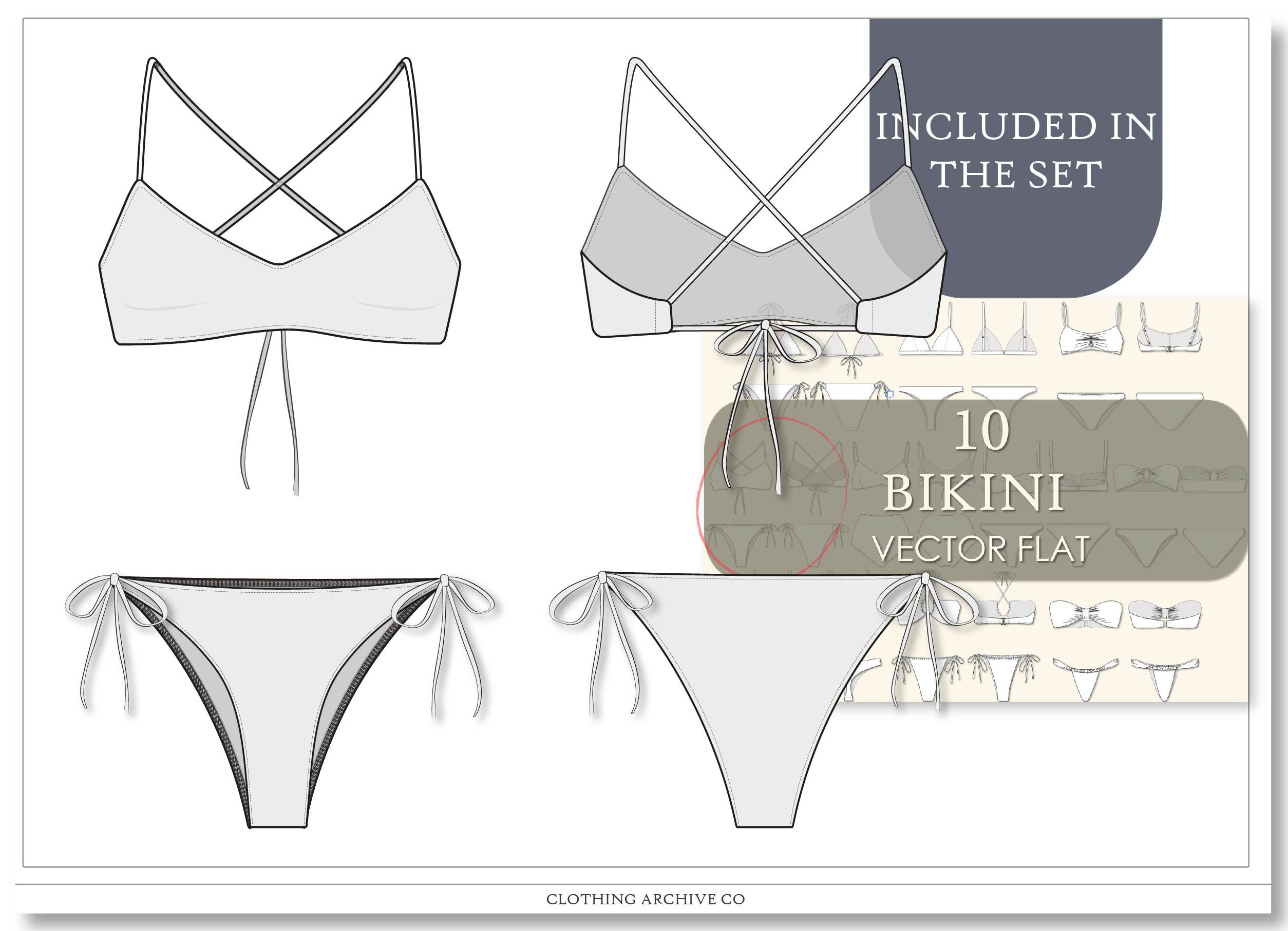 Halter Open Back Bikini Fashion Flat Sketch Swimwear Vector CAD ...