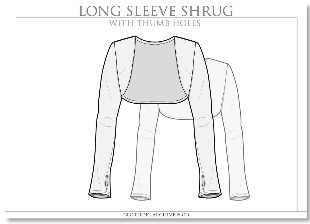 Long Sleeve Cropped Shrug W/ Thumb Holes Technical Drawing | Activewear ...