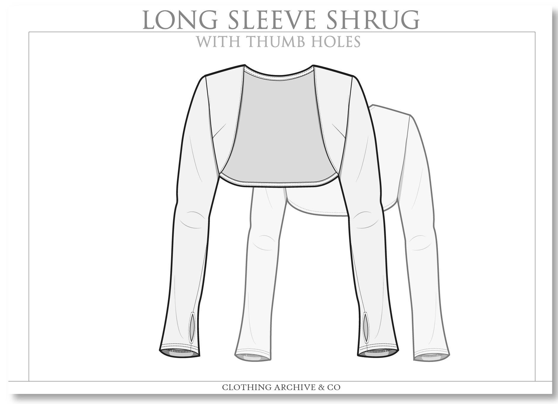 Long Sleeve Cropped Shrug W/ Thumb Holes Technical Drawing | Activewear ...