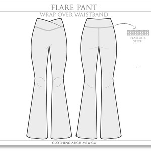 Flare Sports Pants With Wrap Over Waistband Technical Drawing ...
