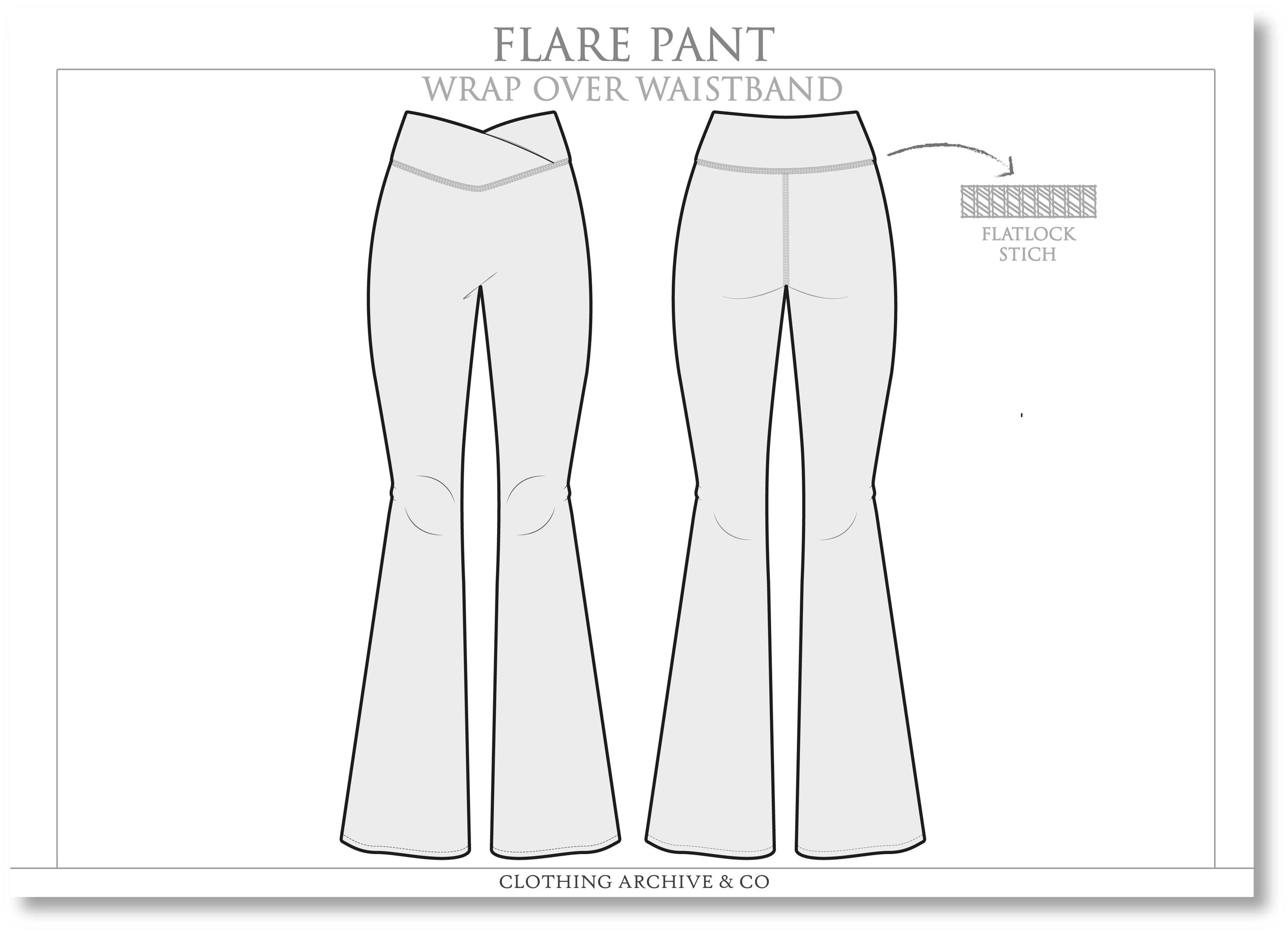 Flare Sports Pants With Wrap Over Waistband Technical Drawing ...