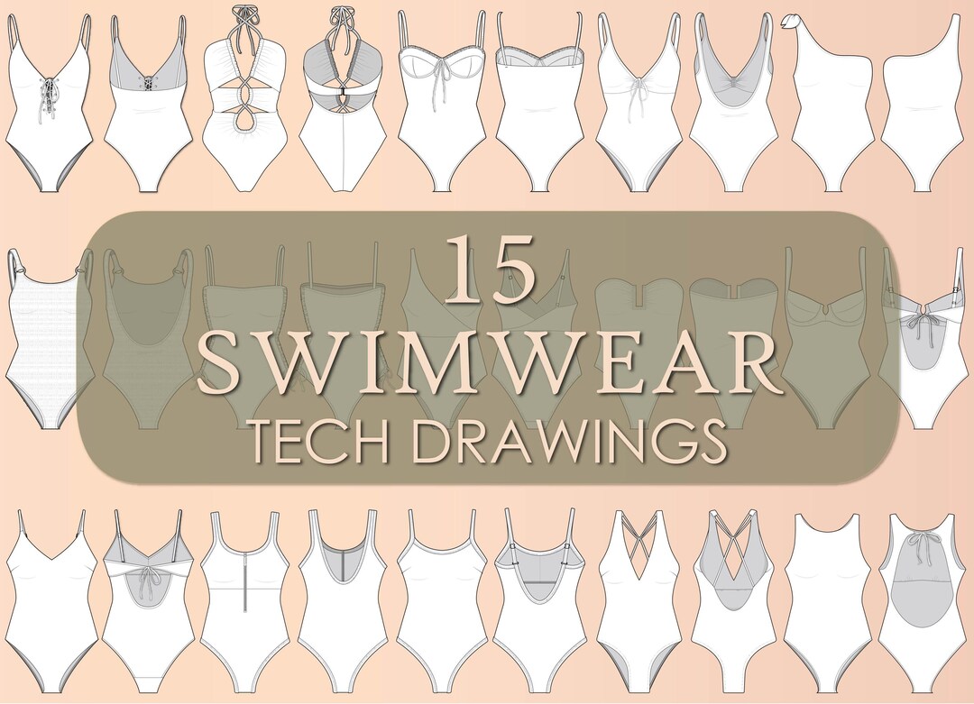 15 Must-have Swimwear Set Bundle | Swimwear Vector CAD Technical ...