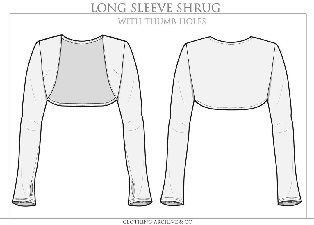 Long Sleeve Cropped Shrug W/ Thumb Holes Technical Drawing Activewear ...