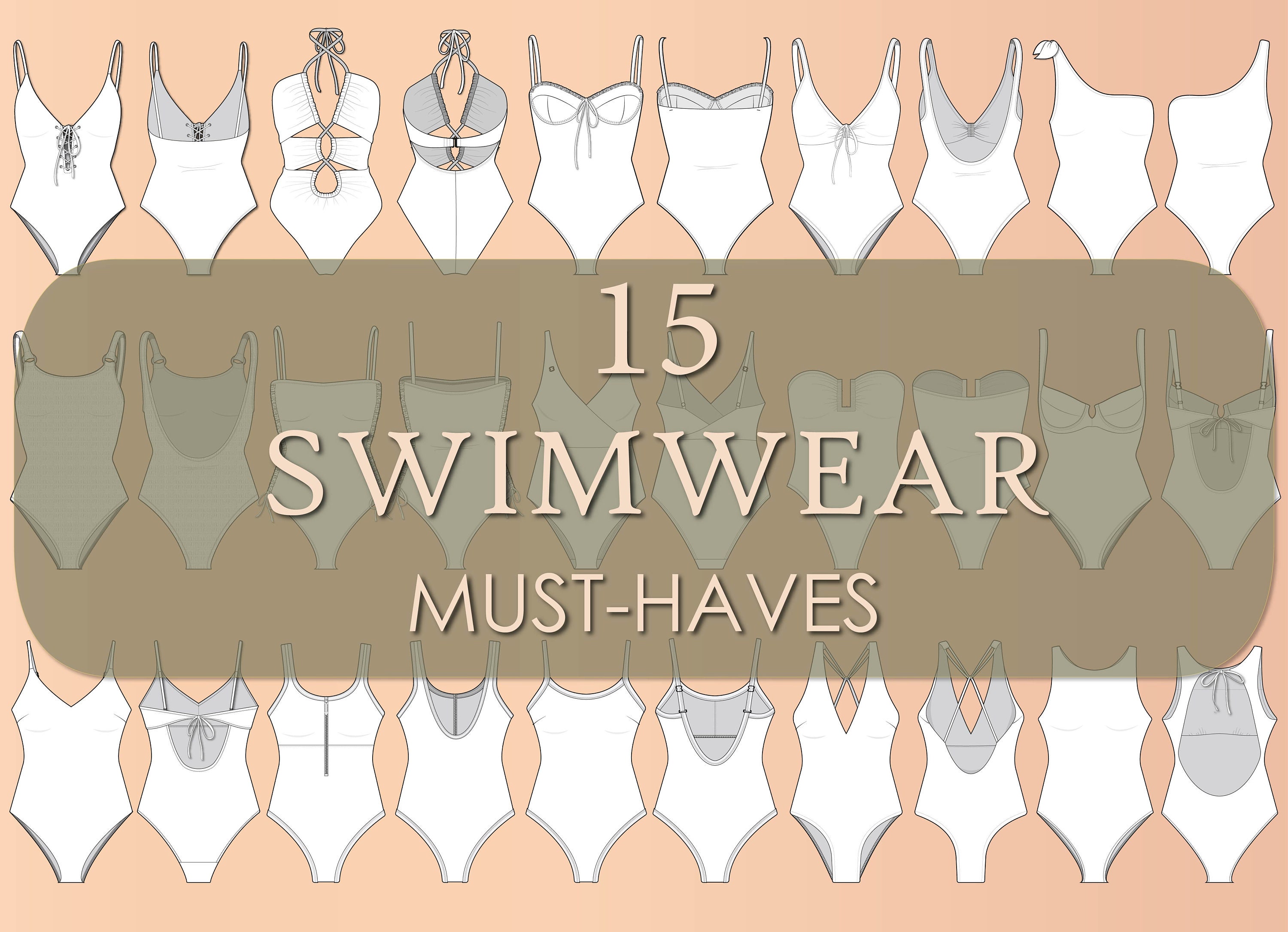 15 Must-have Swimwear Set Bundle Swimwear Vector CAD Technical Drawings ...