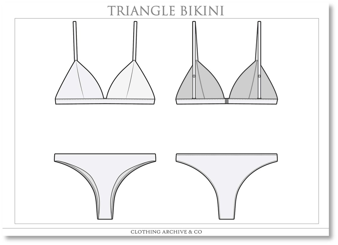 Women's Bikini Fashion Flat Sketch Swimwear Vector CAD Technical ...