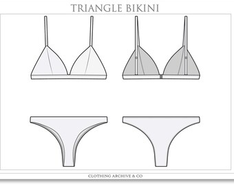 Women's Bandeau Gathered Fashion Flat Sketch | Swimwear Vector CAD ...