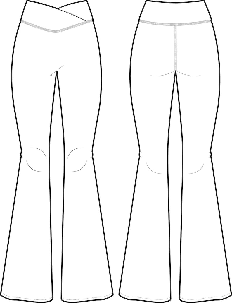 Flare Sports Pants With Wrap Over Waistband Technical Drawing ...