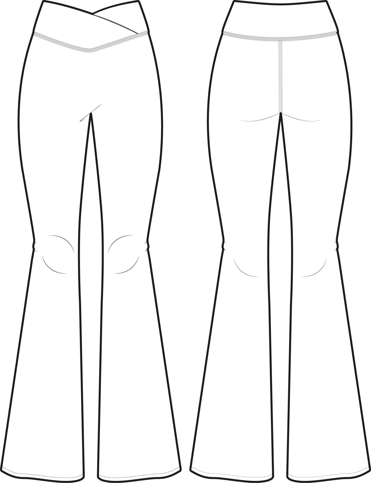 Flare Sports Pants With Wrap Over Waistband Technical Drawing ...