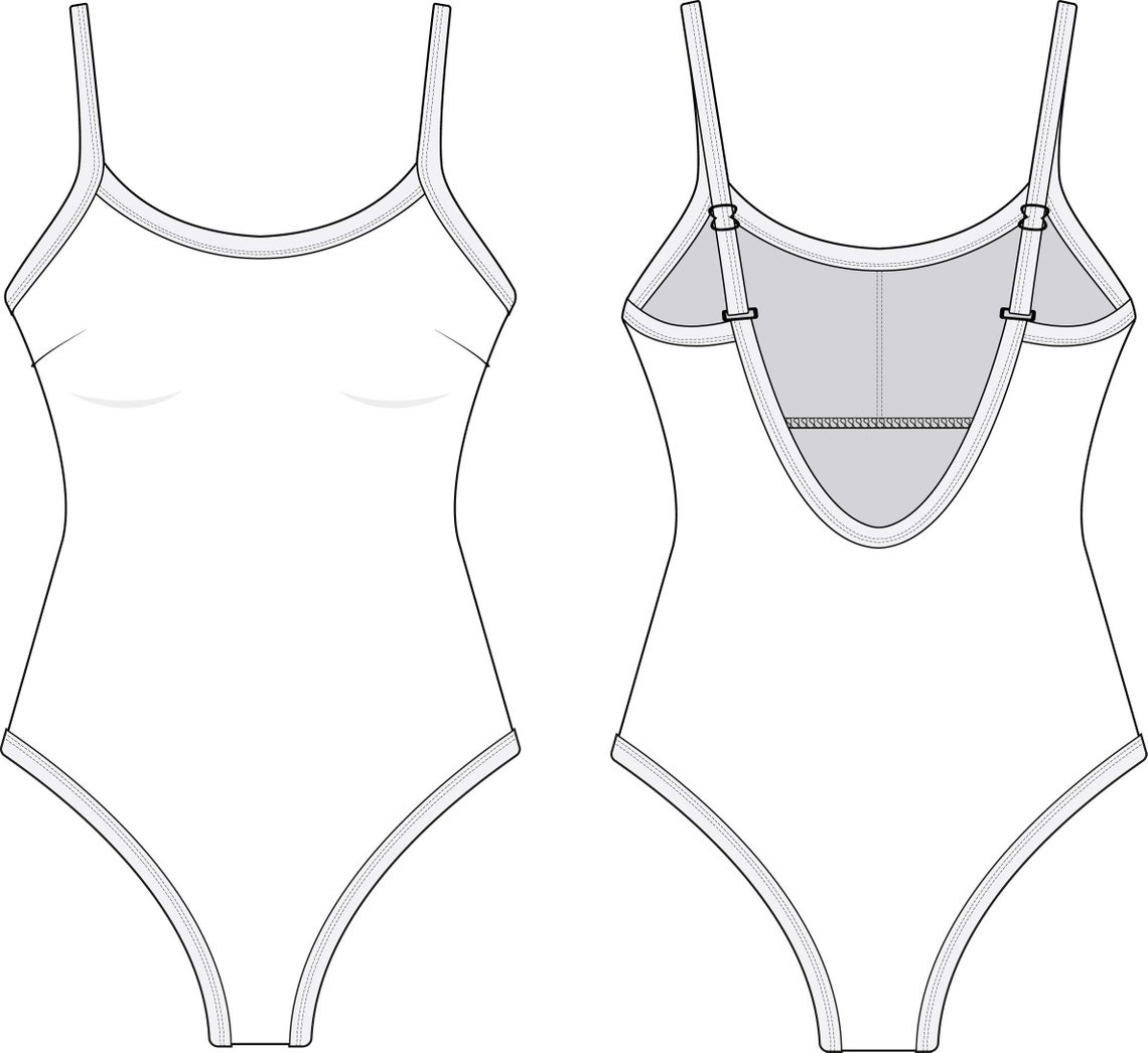 Contrast Trim Swimwear Fashion Flat Sketch | Vector CAD Technical ...