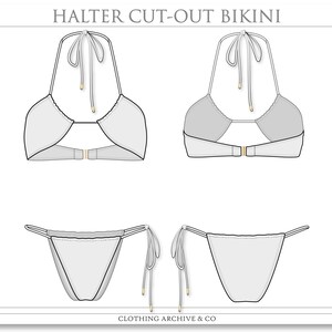 Halter Cut-out Bikini With Metal Clasp Fashion Flat Sketch Swimwear ...