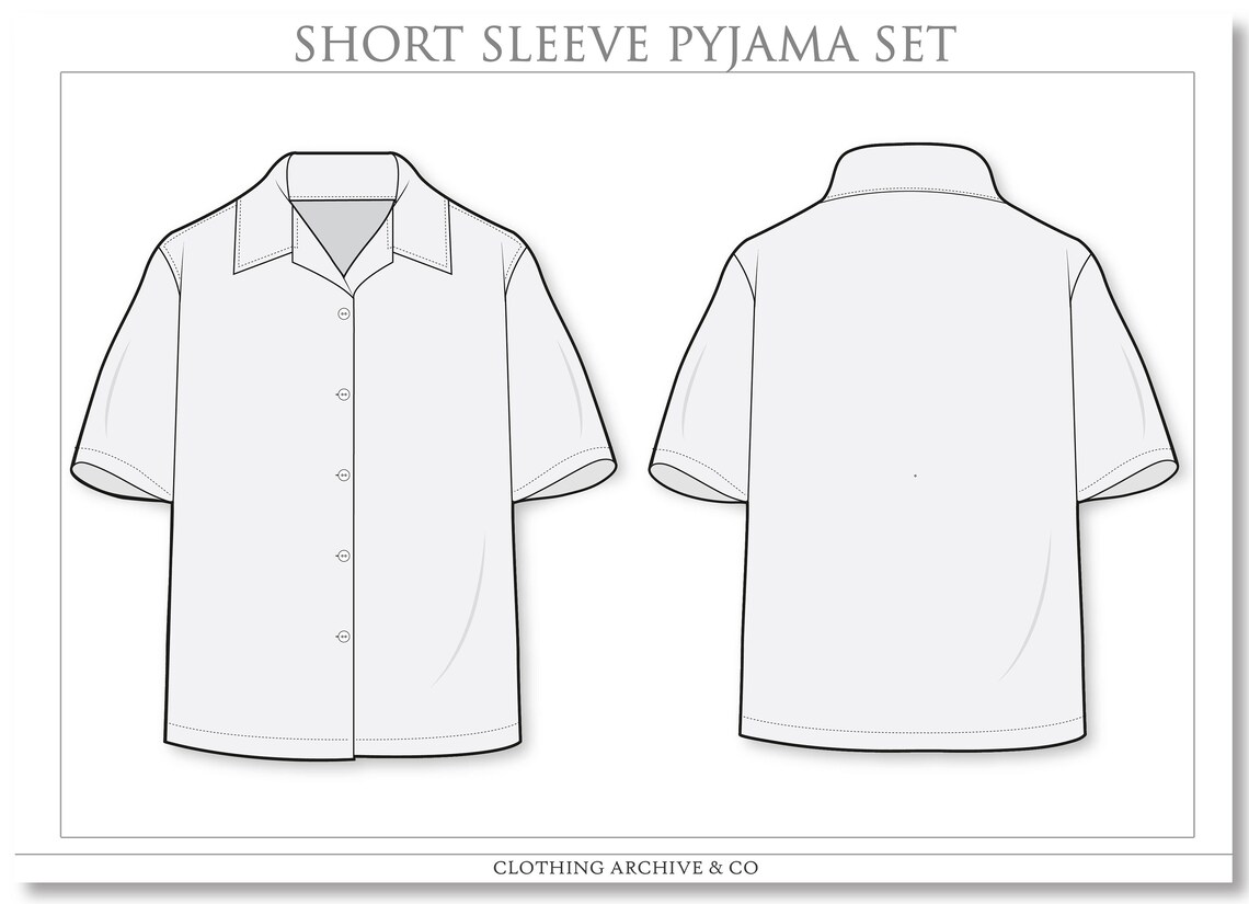 Pyjama Set Short Sleeve Top & Short Fashion Flat | Vector CAD Technical ...
