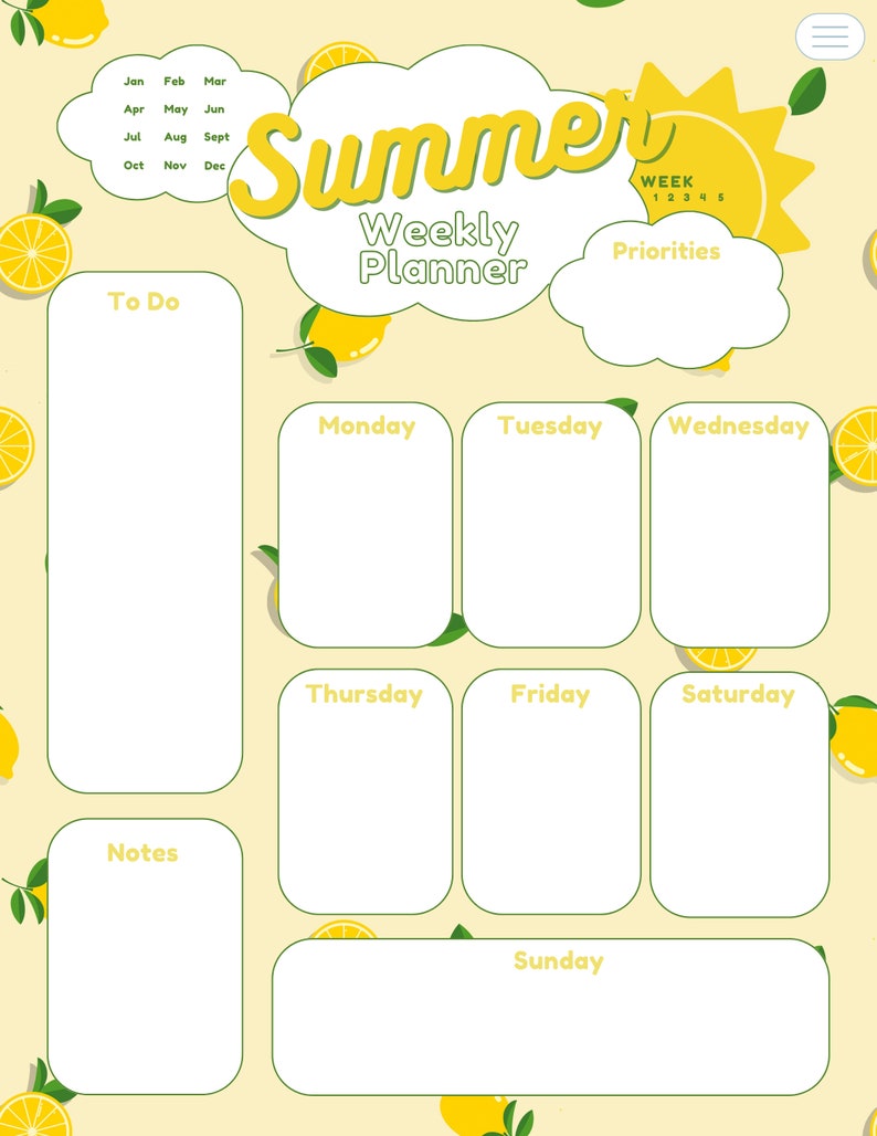 Digital Planner, Summer Theme, Undated, Ipad, Daily Planner, Weekly ...