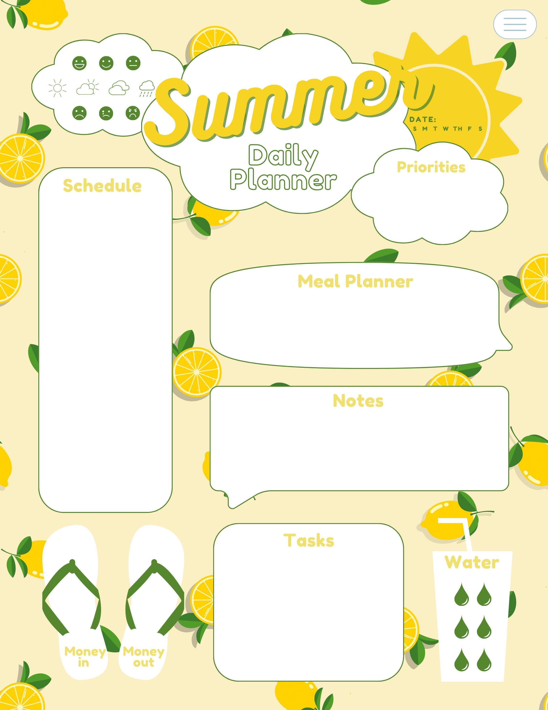 Digital Planner, Summer Theme, Undated, Ipad, Daily Planner, Weekly ...