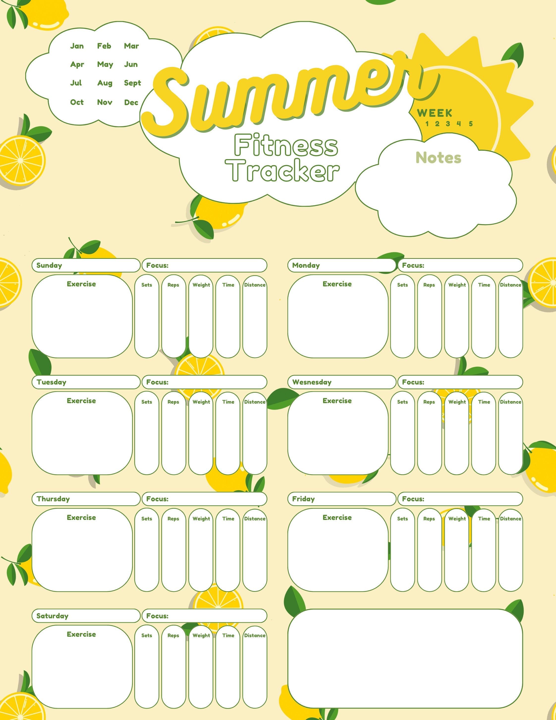 Digital Fitness Tracker, Summer Theme, Undated Planner, iPad Planner ...