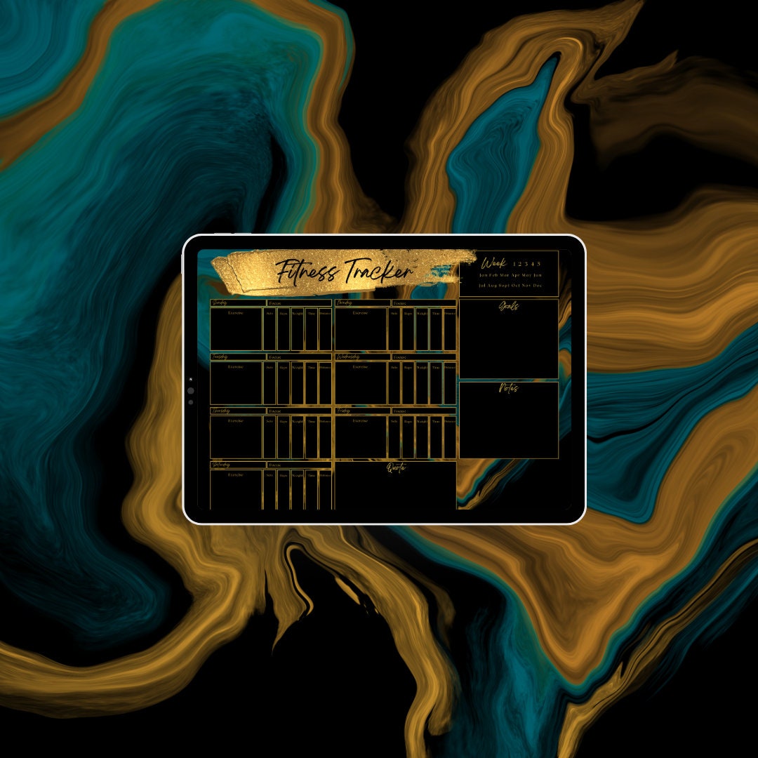 Digital Fitness Tracker, Turquoise and Gold, Undated, Ipad, Exercise ...