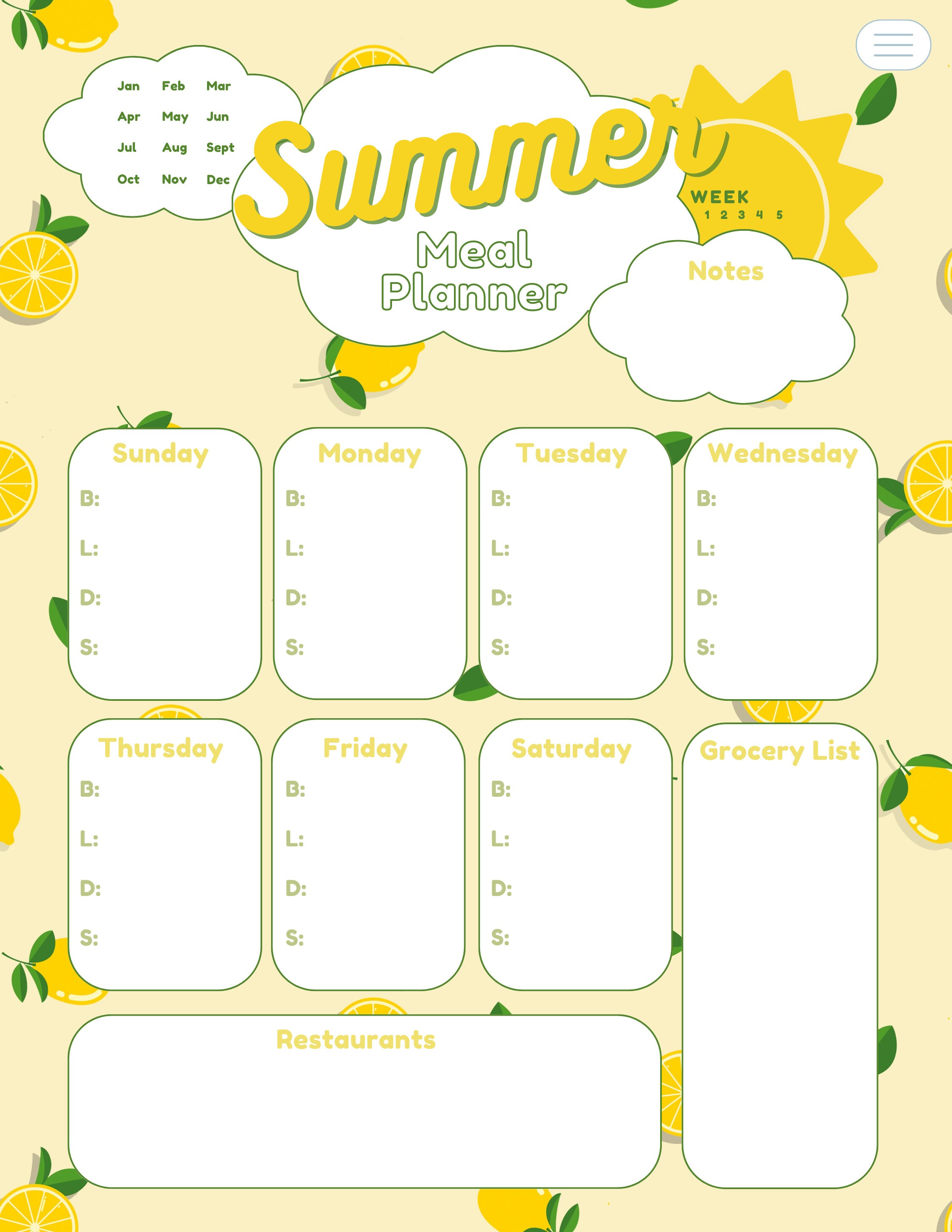 Digital Planner, Summer Theme, Undated, Ipad, Daily Planner, Weekly ...