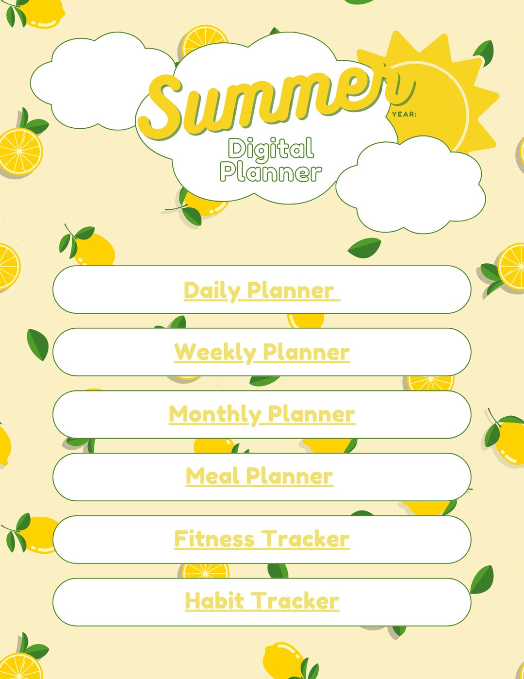 Digital Planner, Summer Theme, Undated, Ipad, Daily Planner, Weekly ...