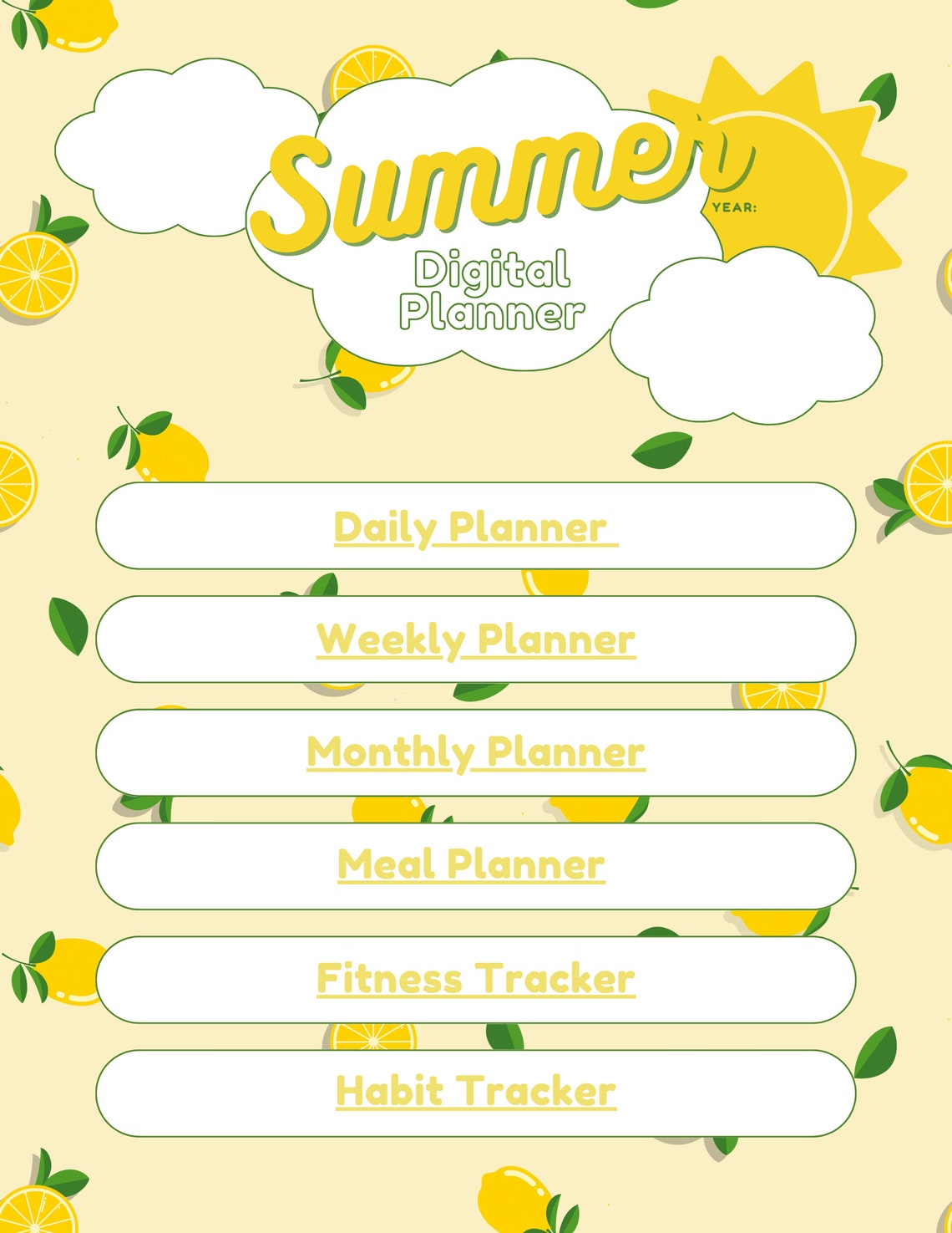 Digital Planner, Summer Theme, Undated, Ipad, Daily Planner, Weekly ...