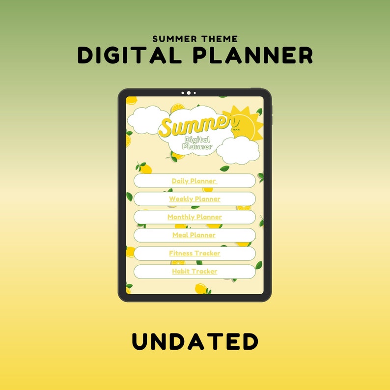 Digital Planner, Summer Theme, Undated, Ipad, Daily Planner, Weekly ...