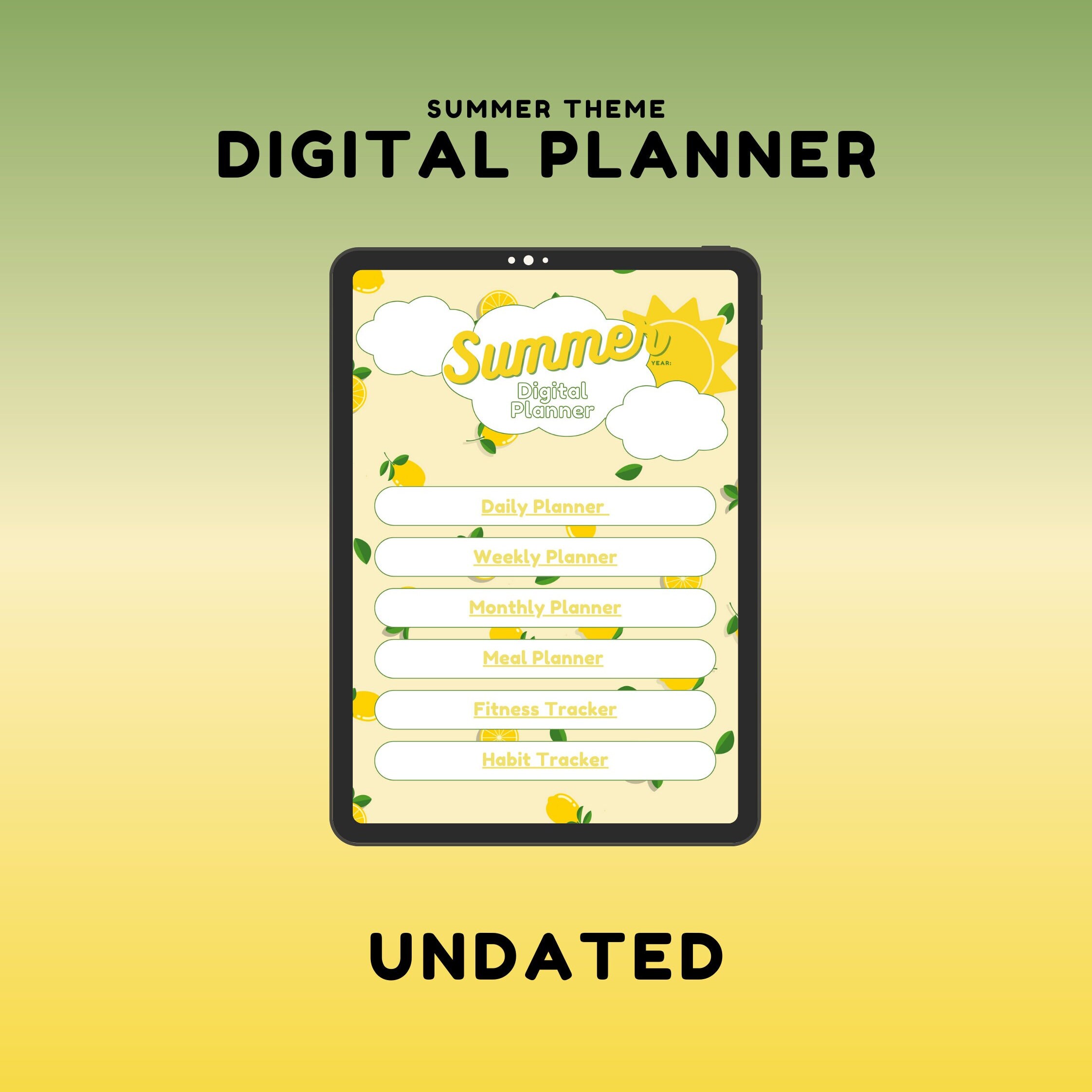 Digital Planner, Summer Theme, Undated, Ipad, Daily Planner, Weekly ...