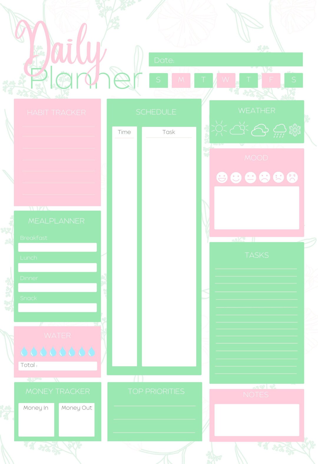 Digital Daily Planner, Plant, Undated Planner, iPad Planner, Mood ...