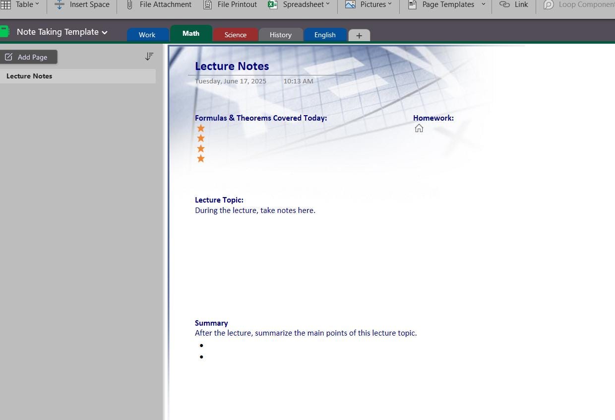 Onenote Note Taking Template for Work and School - Etsy