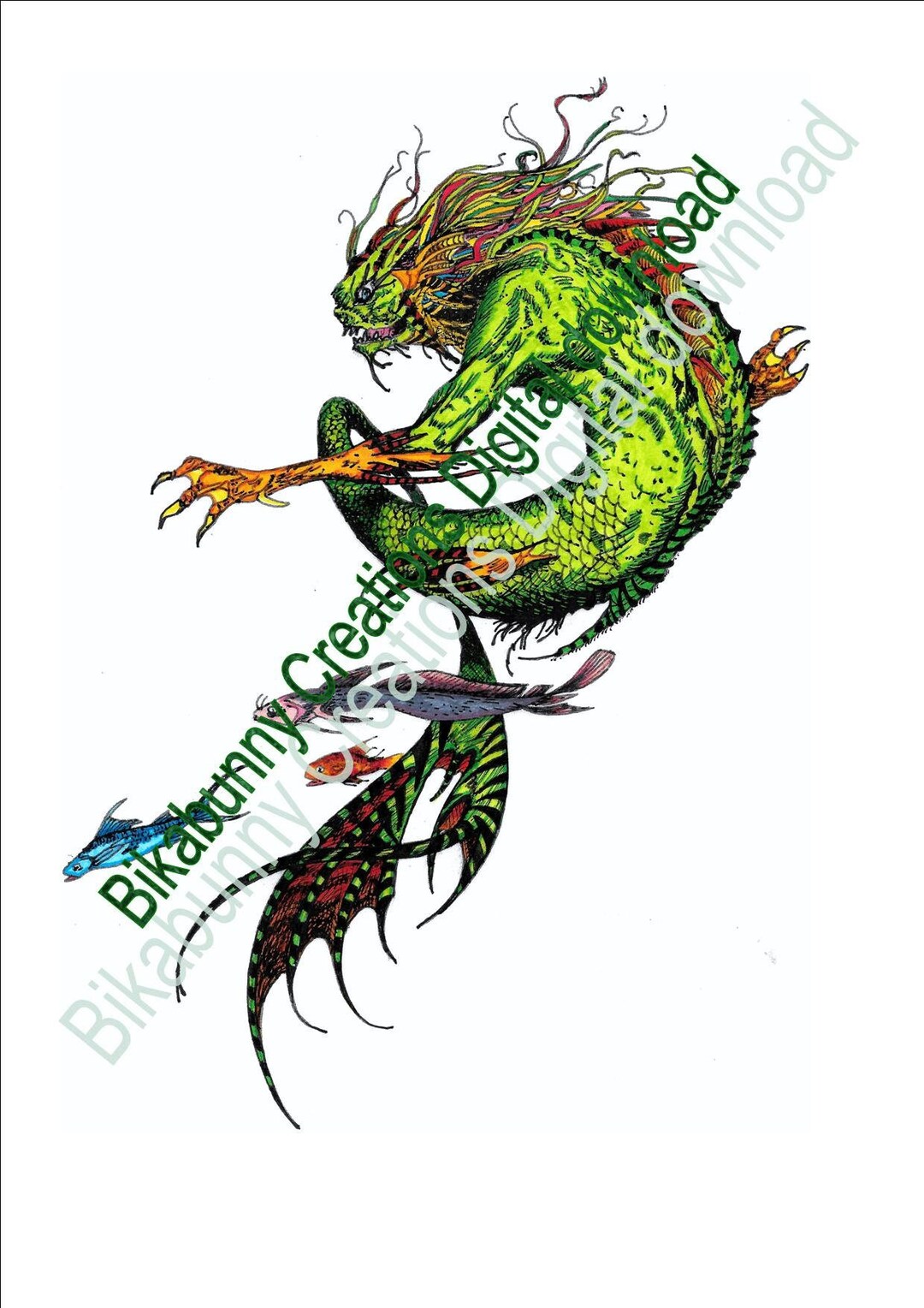 Merman Green Dragon Mermaid Fantasy Digital Download - Etsy