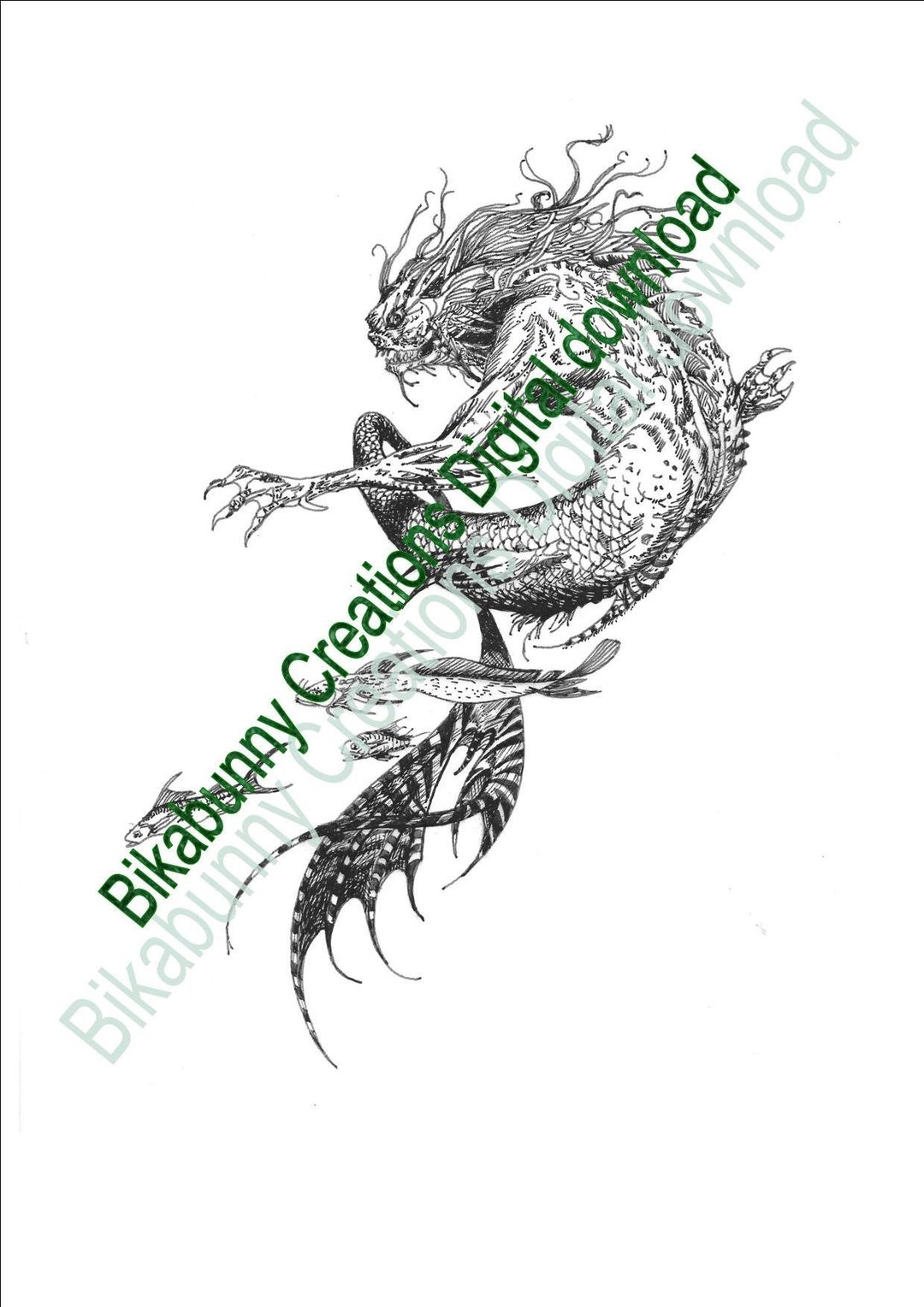 Merman Original Dragon Mermaid Fantasy Digital Download - Etsy