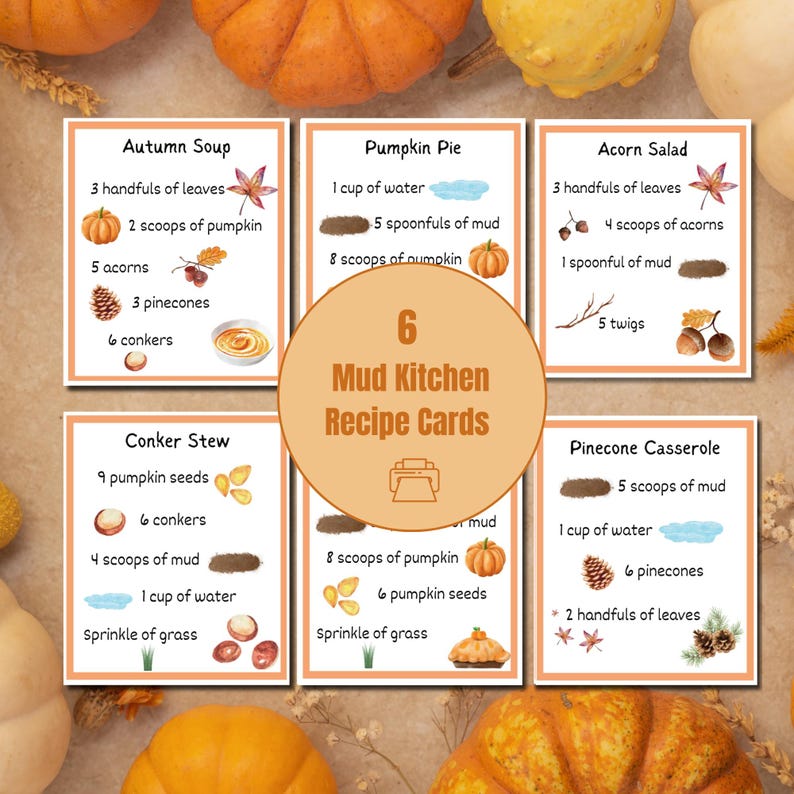 Mud Kitchen Recipe Cards, Fall / Autumn Pretend Play Cafe RECIPES for ...