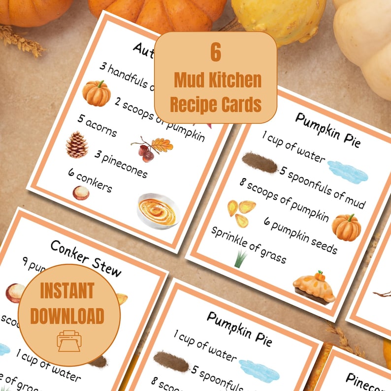 Mud Kitchen Recipe Cards, Fall / Autumn Pretend Play Cafe RECIPES for ...