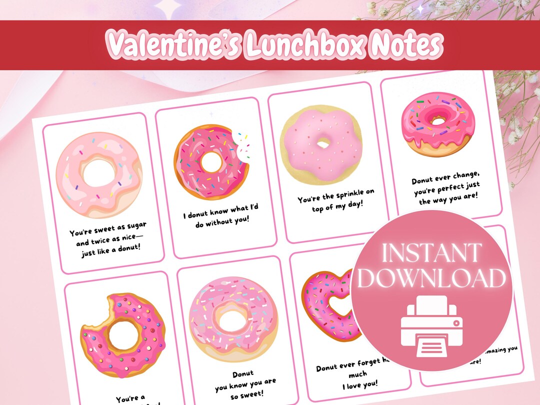 Donut Valentine's Day Lunchbox Notes: Punny Affirmations (digital ...