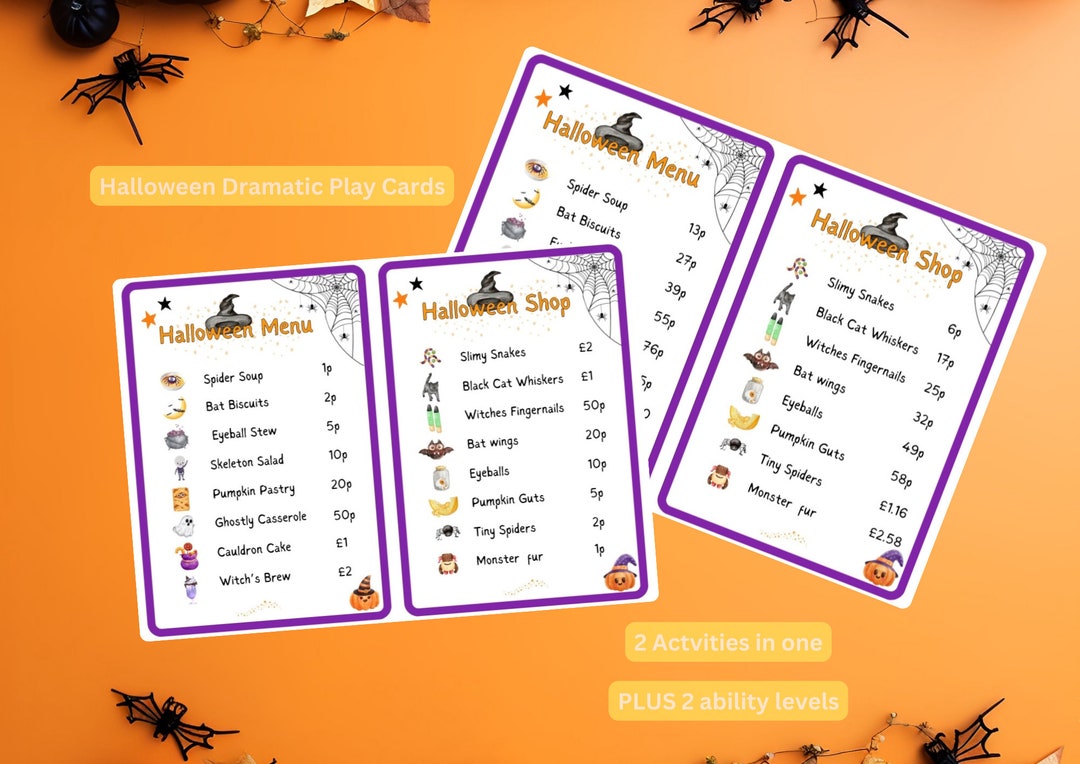 Halloween Dramatic Play Printable Menu and Shop Price List Cards ...