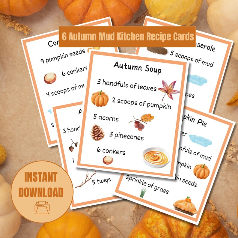 Mud Kitchen Recipe Cards, Fall / Autumn Pretend Play Cafe RECIPES for ...