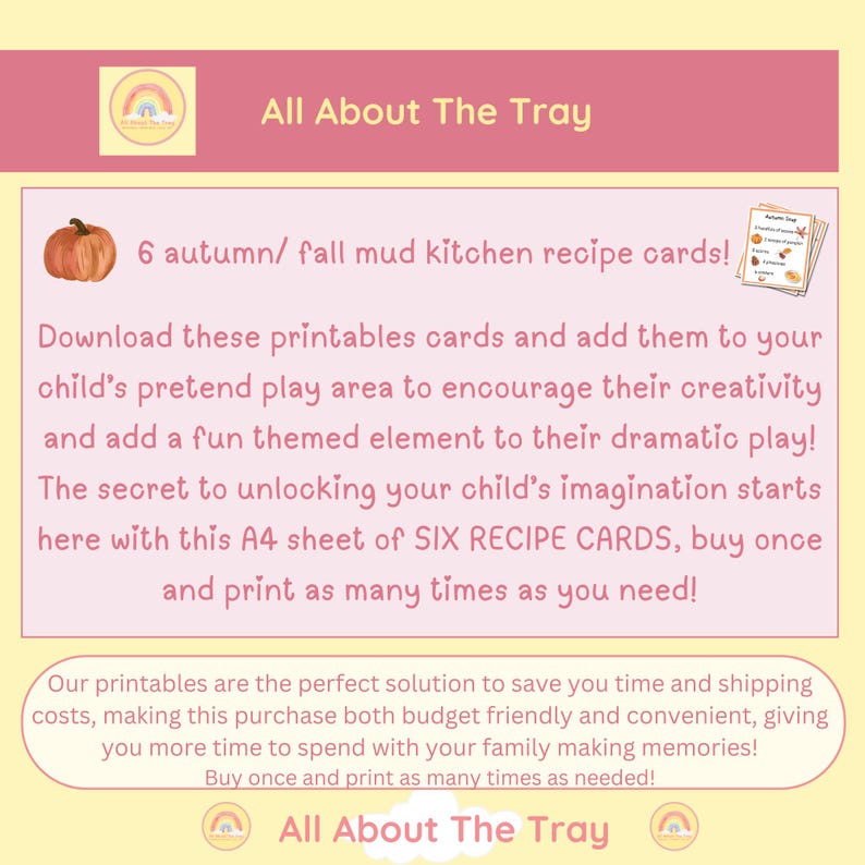 Mud Kitchen Recipe Cards, Fall / Autumn Pretend Play Cafe RECIPES for ...