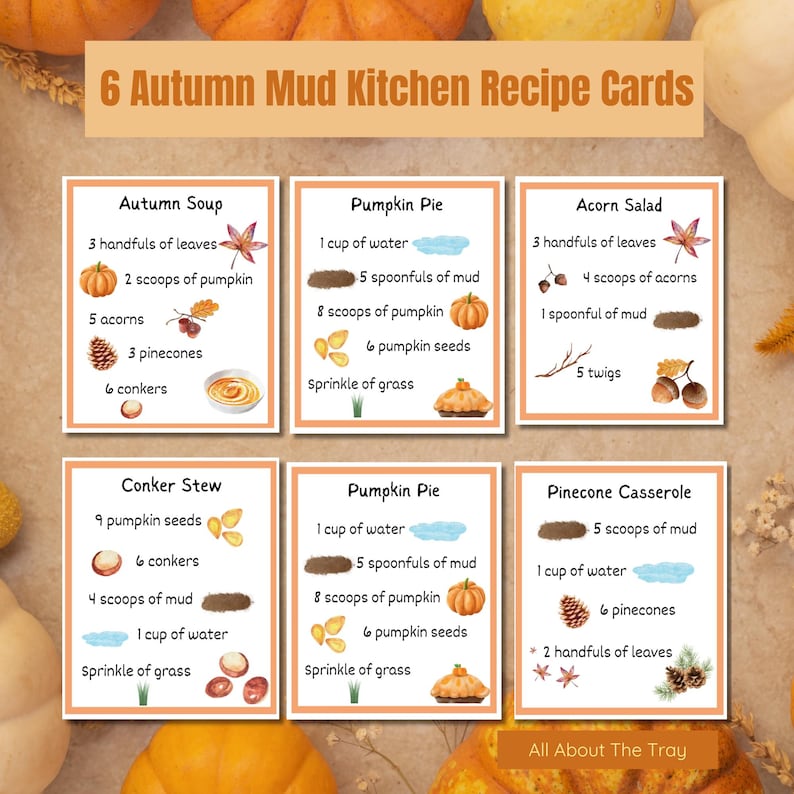 Mud Kitchen Recipe Cards, Fall / Autumn Pretend Play Cafe RECIPES for ...