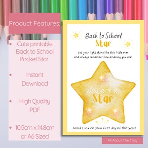 Back to SCHOOL Pocket Star Printable Card for Child | Anxious Child ...