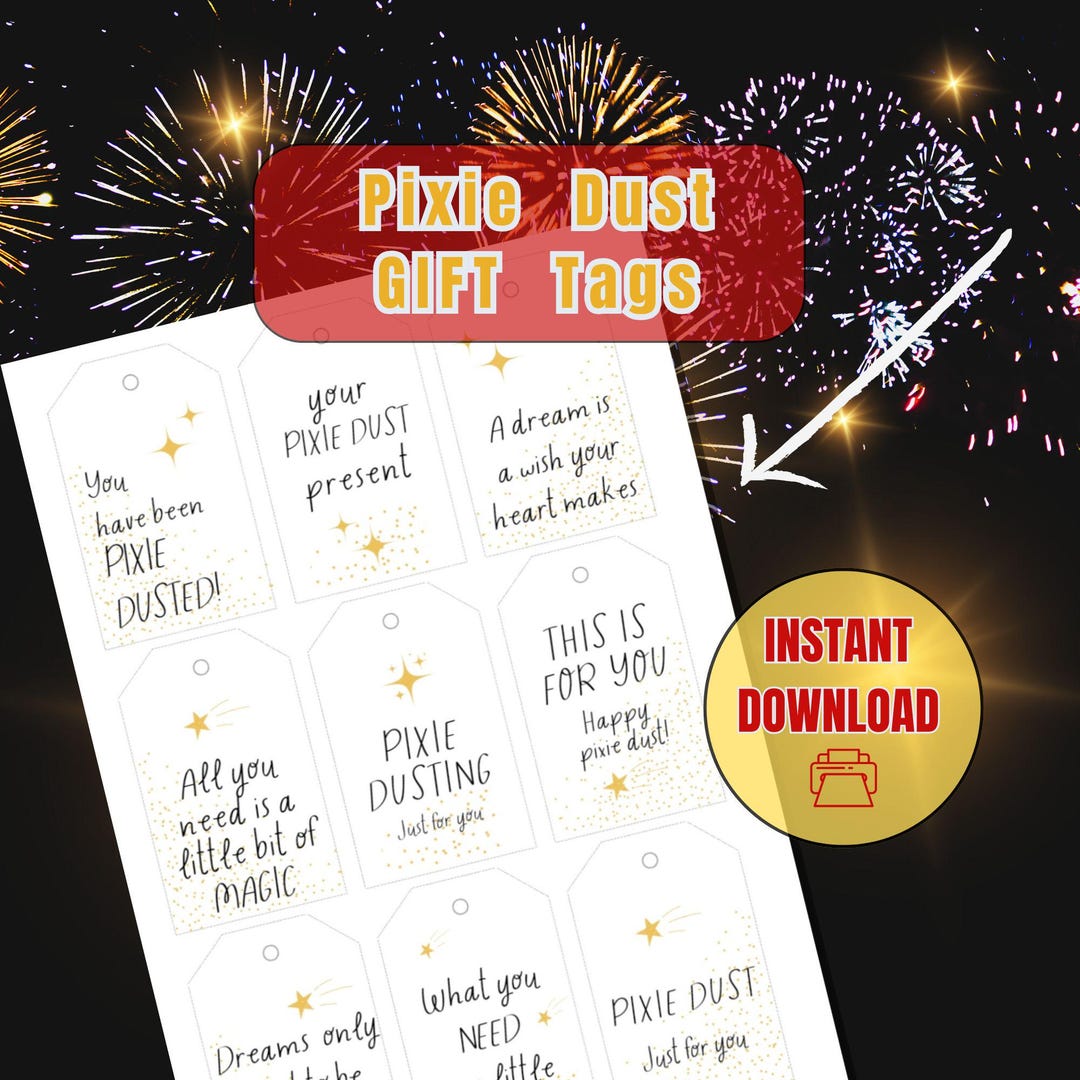 Pixie Dust Gift Tags, Enchanting Printable Labels for Florida Theme Park, Traditional Magical ...