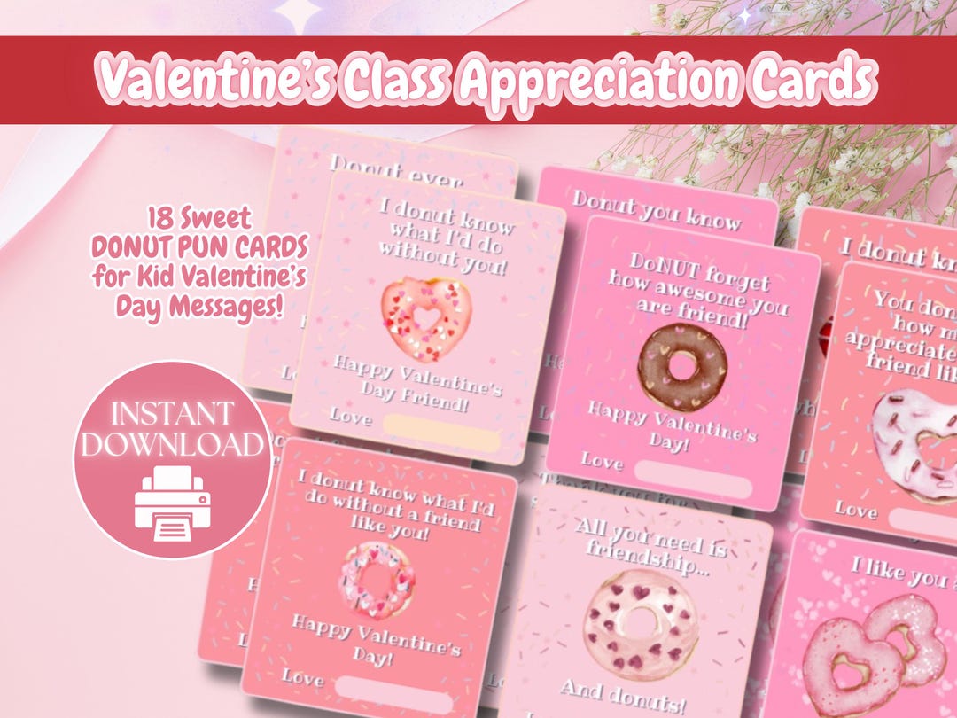 Donut Valentine's Day Cards for Kids: Classroom Exchange (digital ...