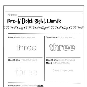 40 Pre-k Dolch Sight Word Worksheets; Pre-k Curriculum, Sight Word ...