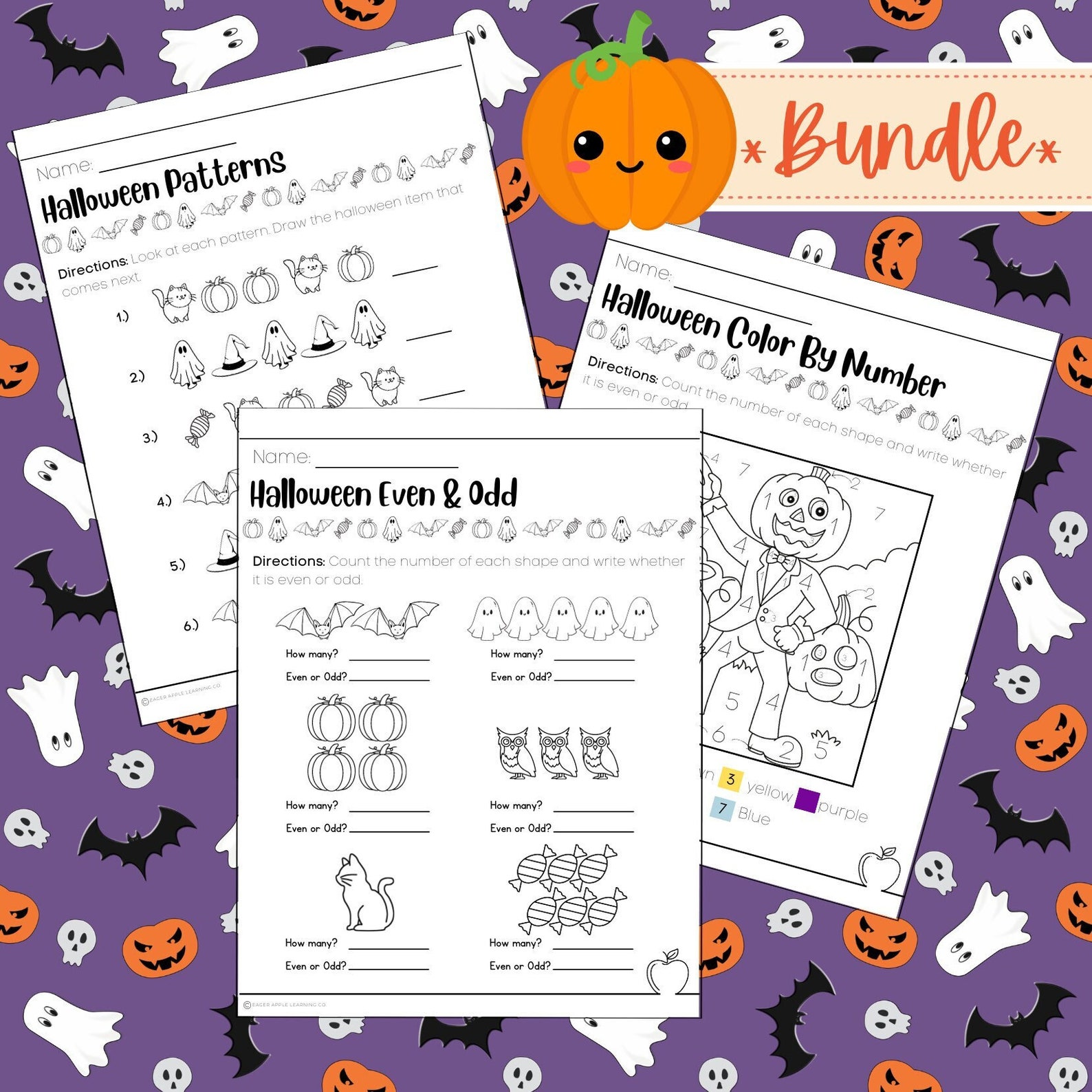 Early Educational Halloween Worksheets Bundle, Holiday Activities ...