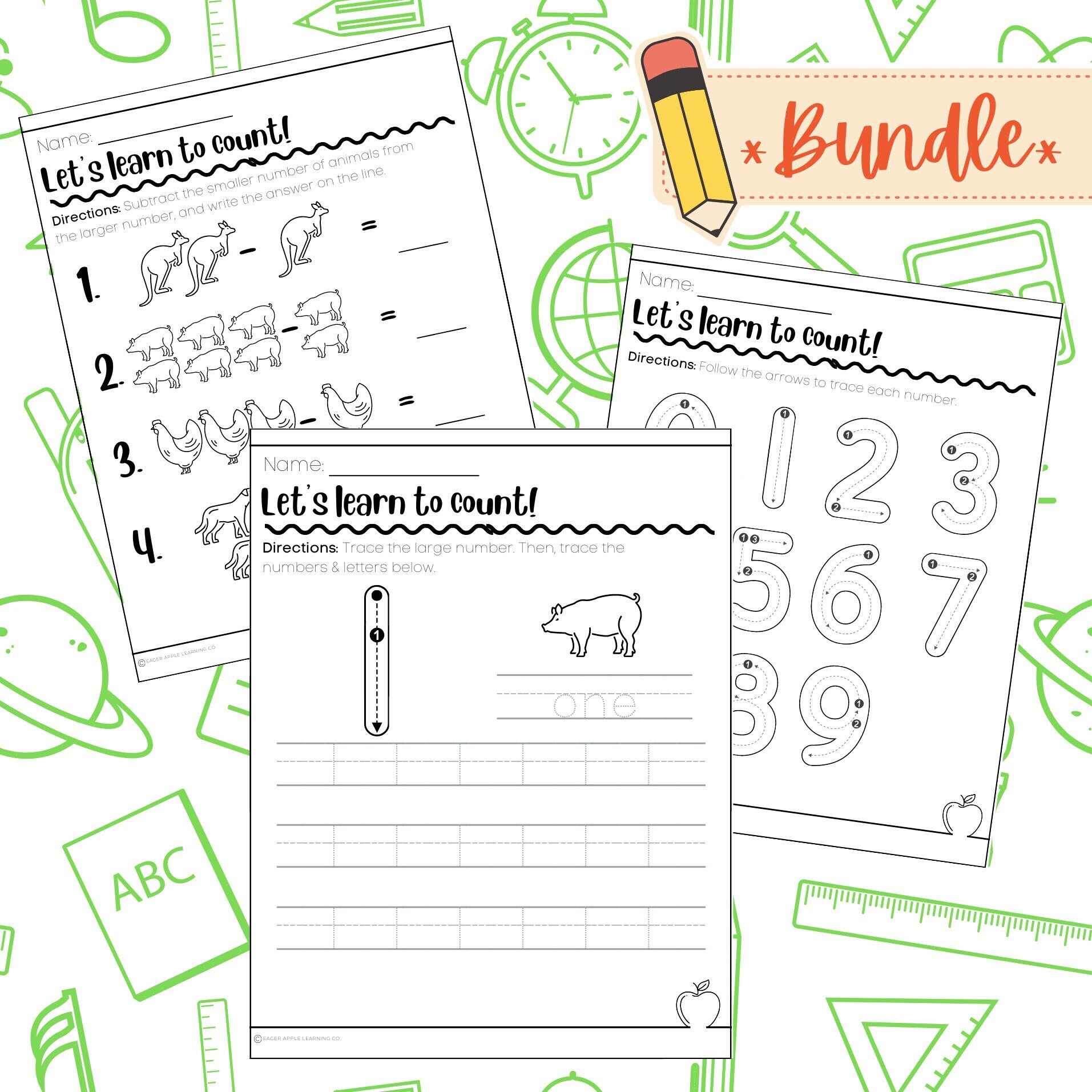 Early Educational Counting Worksheets Bundle, 0 to 9, Homeschooling ...