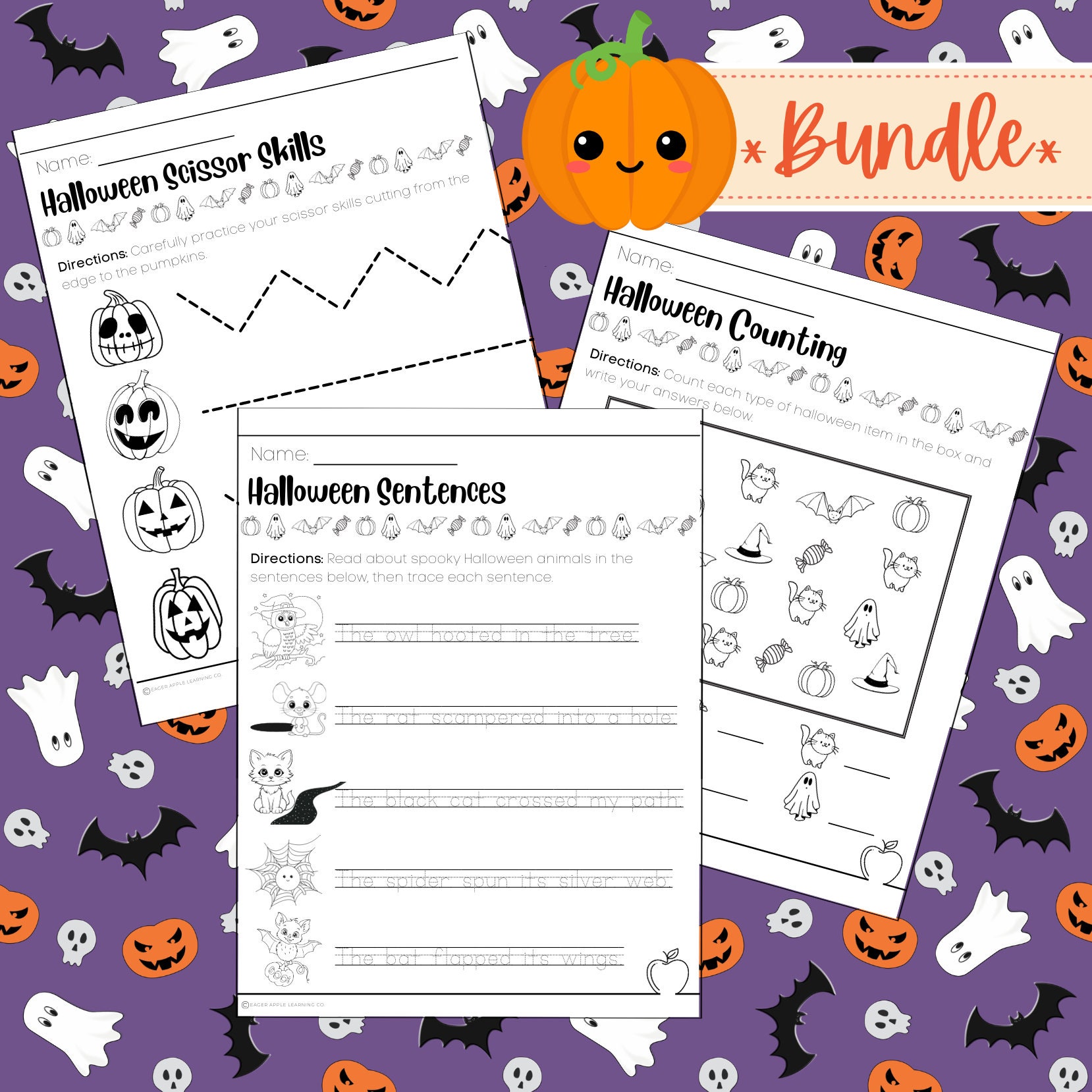 Early Educational Halloween Worksheets Bundle, Holiday Activities ...