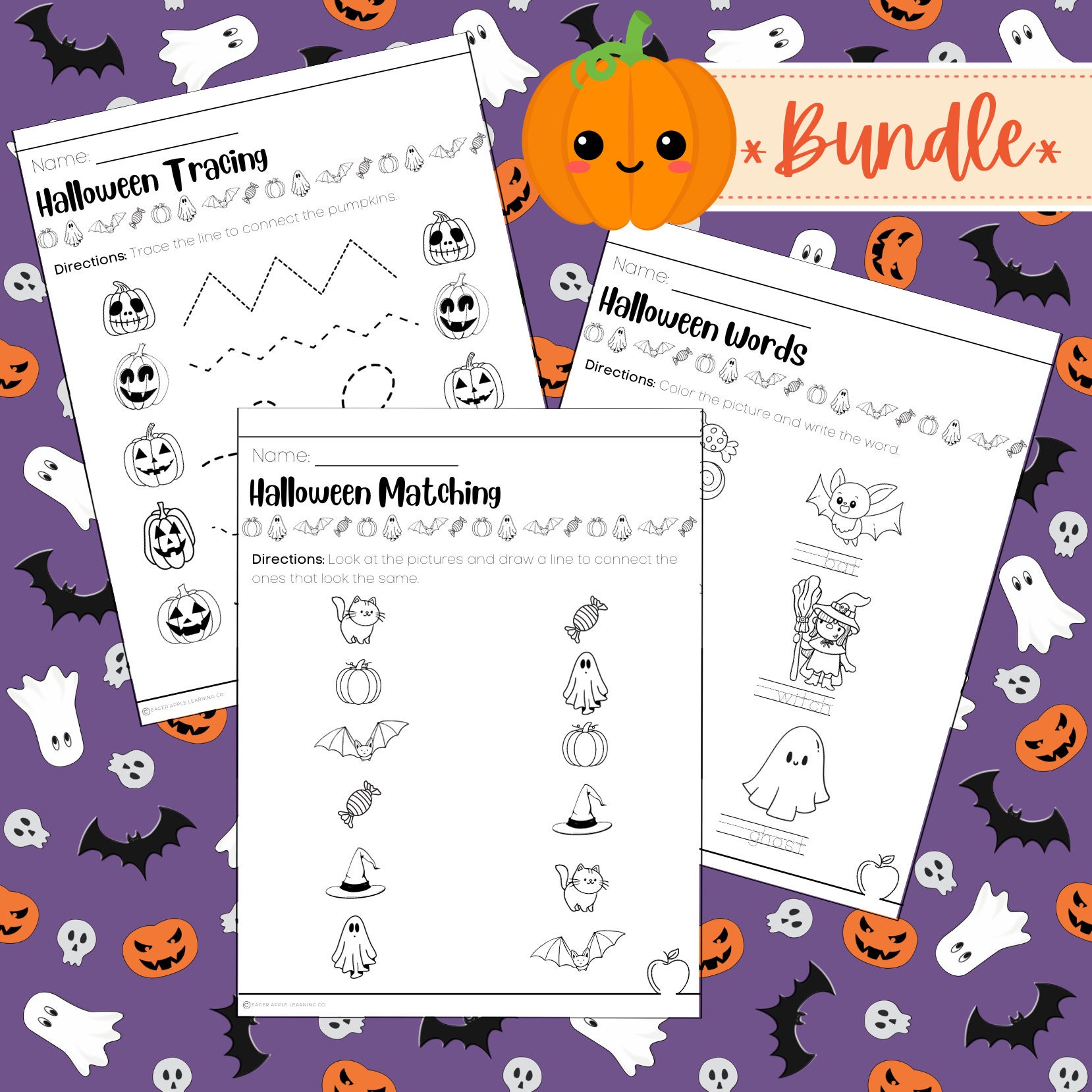 Early Educational Halloween Worksheets Bundle, Holiday Activities ...