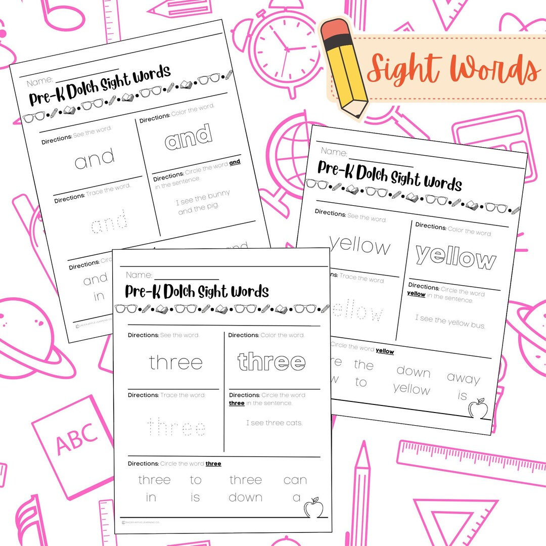 40 Pre-k Dolch Sight Word Worksheets Pre-k Curriculum Sight - Etsy ...