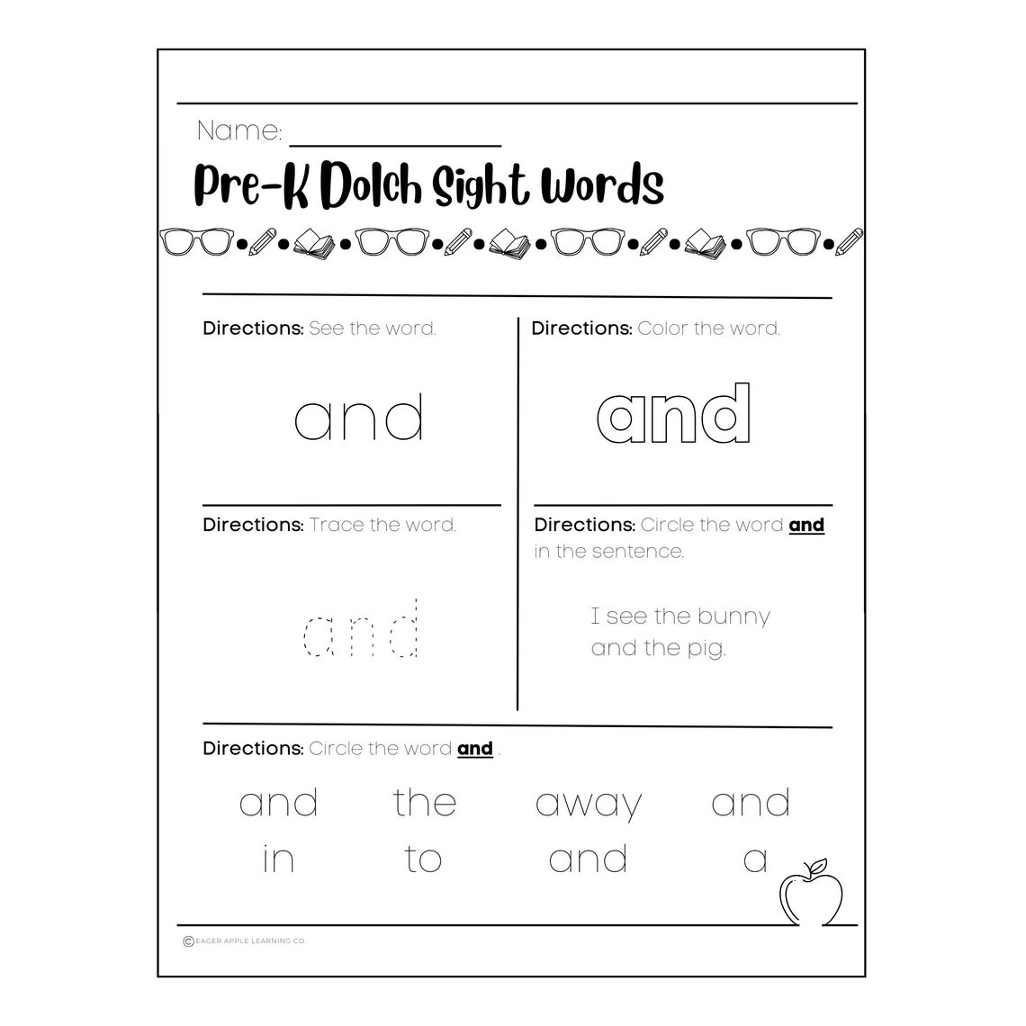 40 Pre-k Dolch Sight Word Worksheets Pre-k Curriculum, Sight Word ...