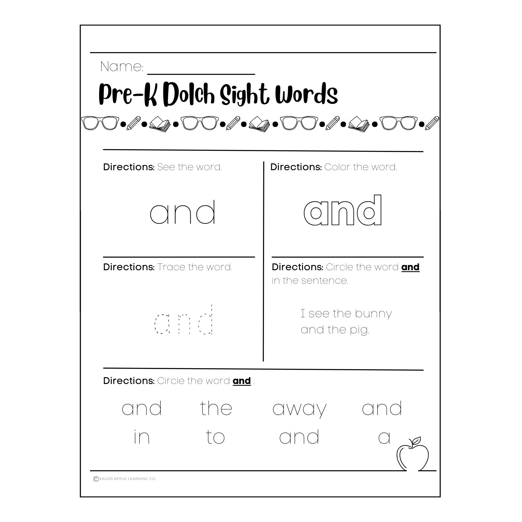 40 Pre-k Dolch Sight Word Worksheets Pre-k Curriculum, Sight Word ...