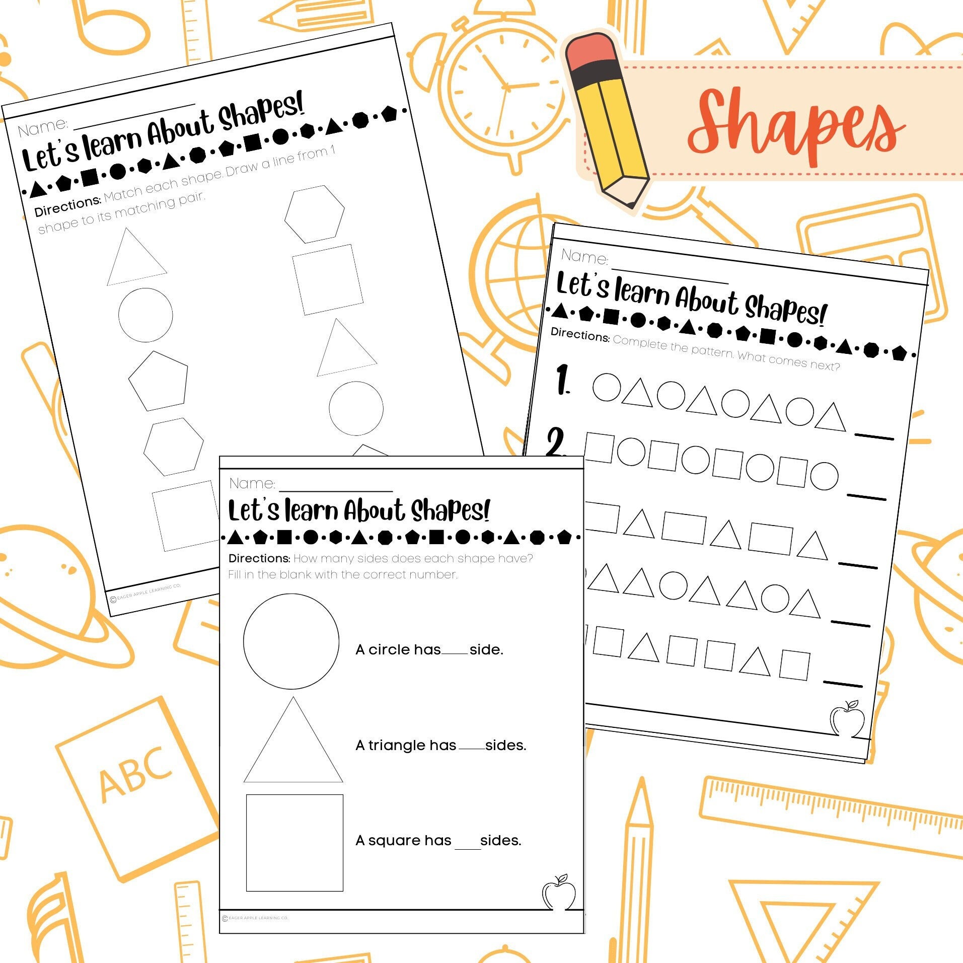 Early Educational Shape Matching & Patterns Worksheets, Homeschooling ...